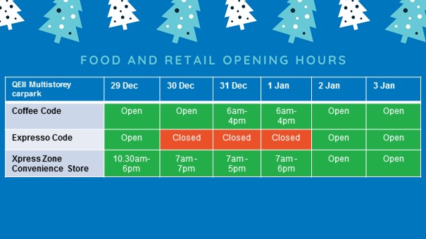 Festive season opening hours